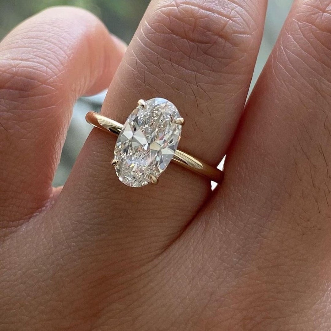 14K Solid Gold Engagement Ring 1.5ct/ 2ct Oval Moissanite Ring Classic ...