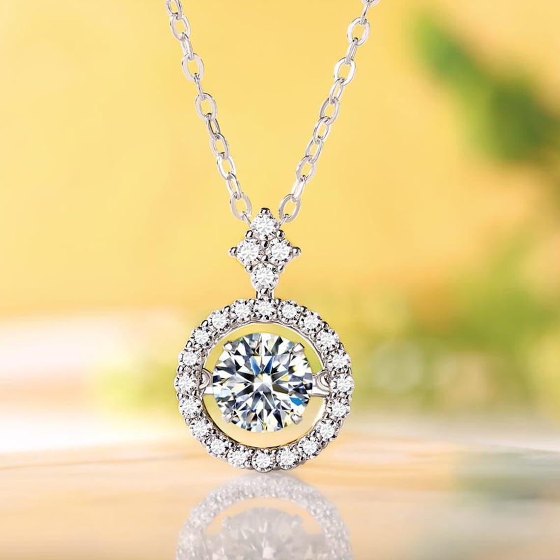 1 Ct Round Moissanite Dancing Stone Pendant Necklace 925 Etsy
