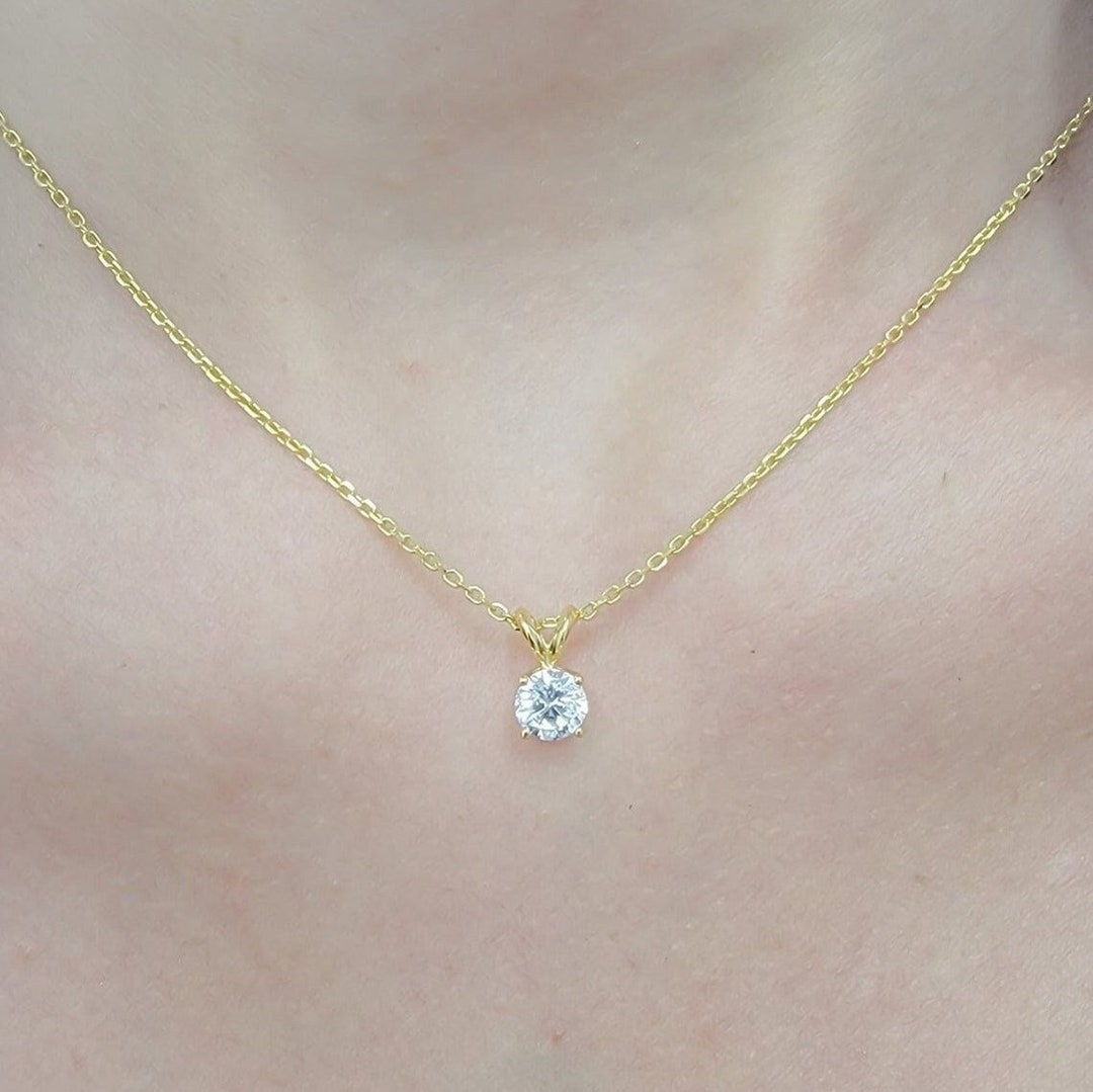 14K Solid Gold Solitaire Pendant Certified 0.10ct to 2CT Round Cut ...