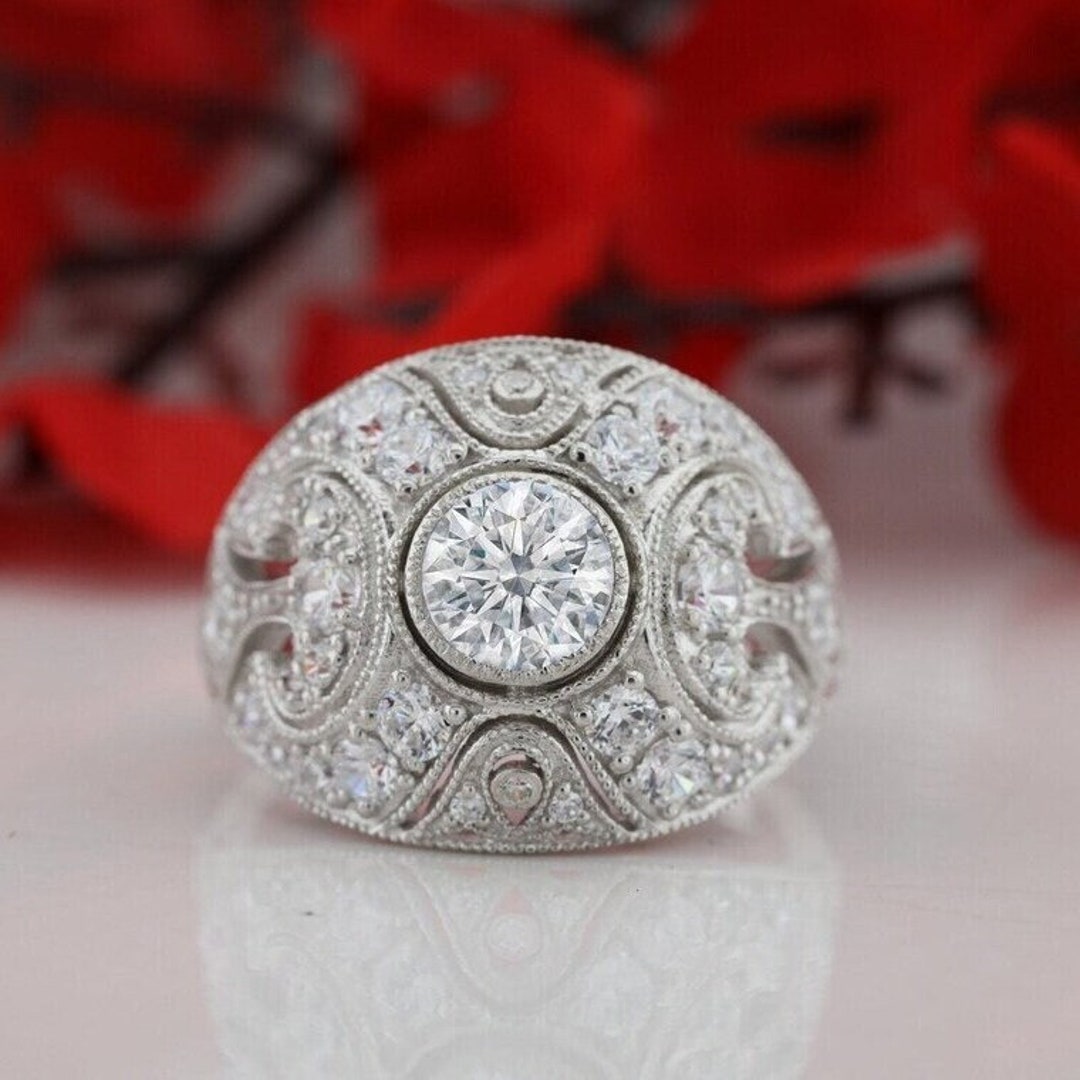 Black Friday''1920's Vintage 14K Gold Ring 0.8ct Round Moissanite ...