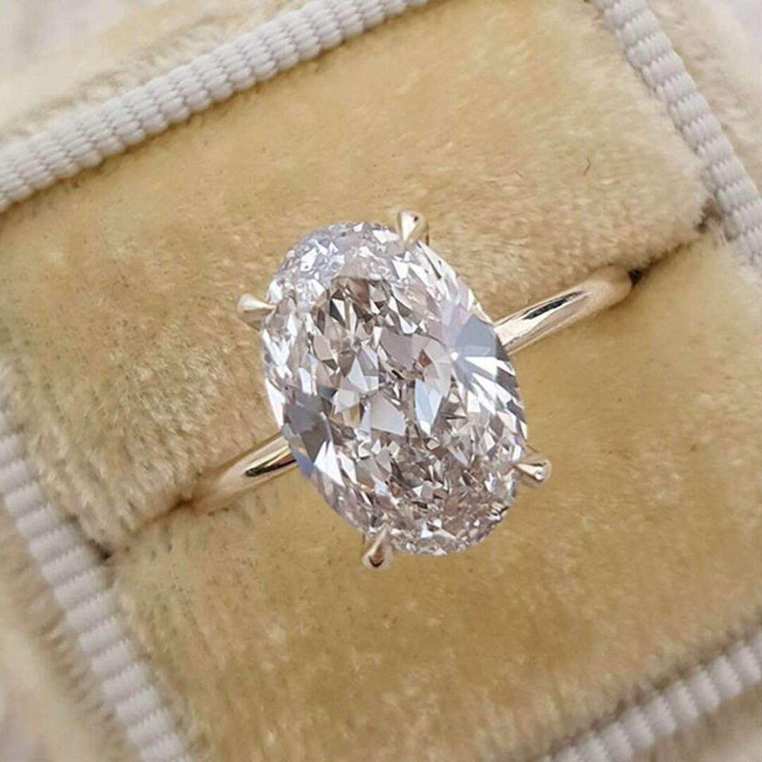 GRA Certified Oval Moissanite Engagement Ring Classic Solitaire 14K ...