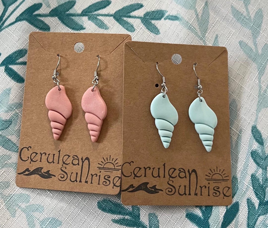 Ocean-themed - "shells & Sea” - Seashell Polymer Clay Dangle Earrings ...