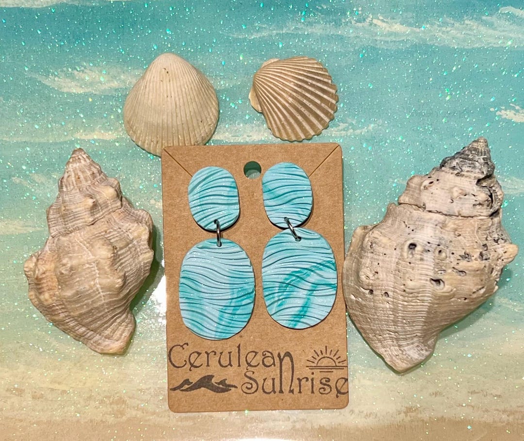 Ocean Themed - Gulf Waves - Polymer Clay Stud-drop Earrings - Large ...
