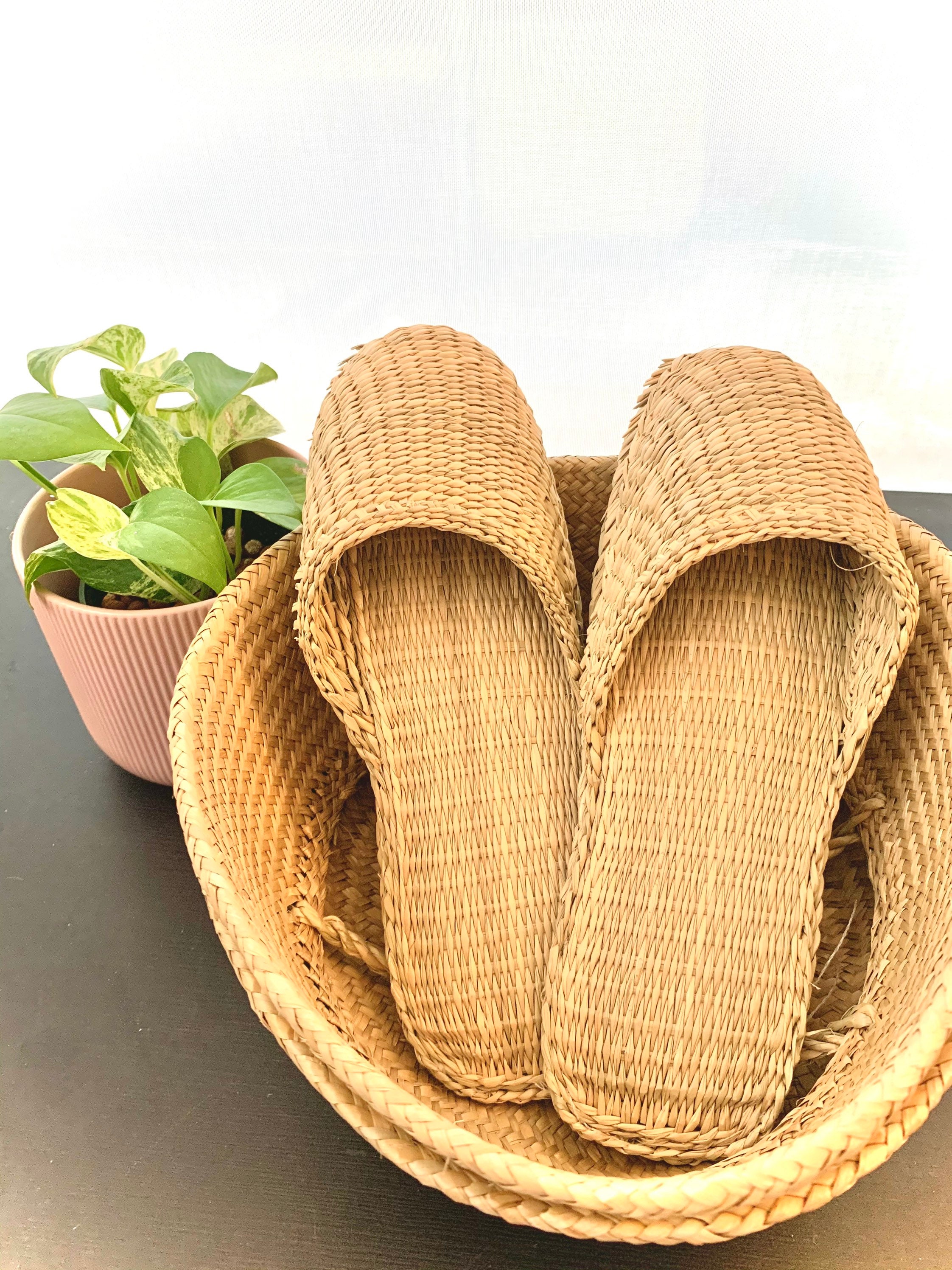 Woven Straw Slippersnatural Straw Slippers Biodegradable - Etsy