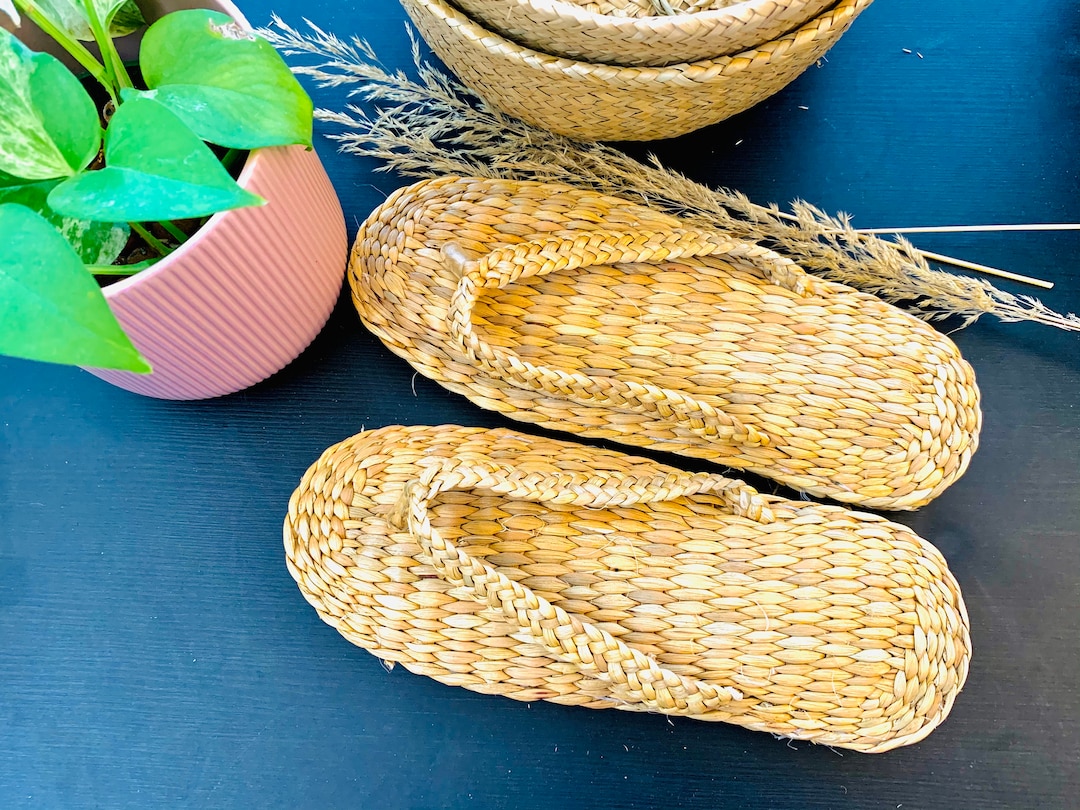 Woven Straw Flip Flopsnatural Straw Slippers, Biodegradable Slippers ...