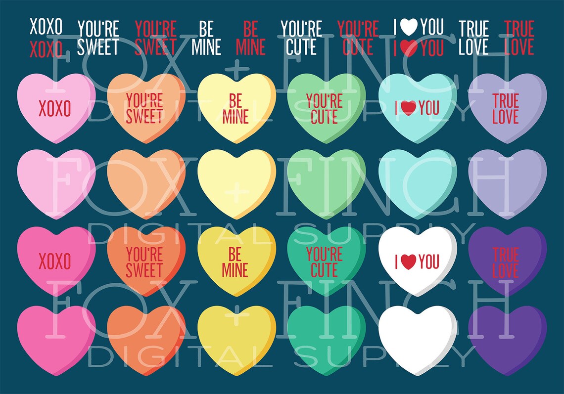 Hearts Candy Conversation SVG EPS PNG, Commercial Use Valentine Clipart ...