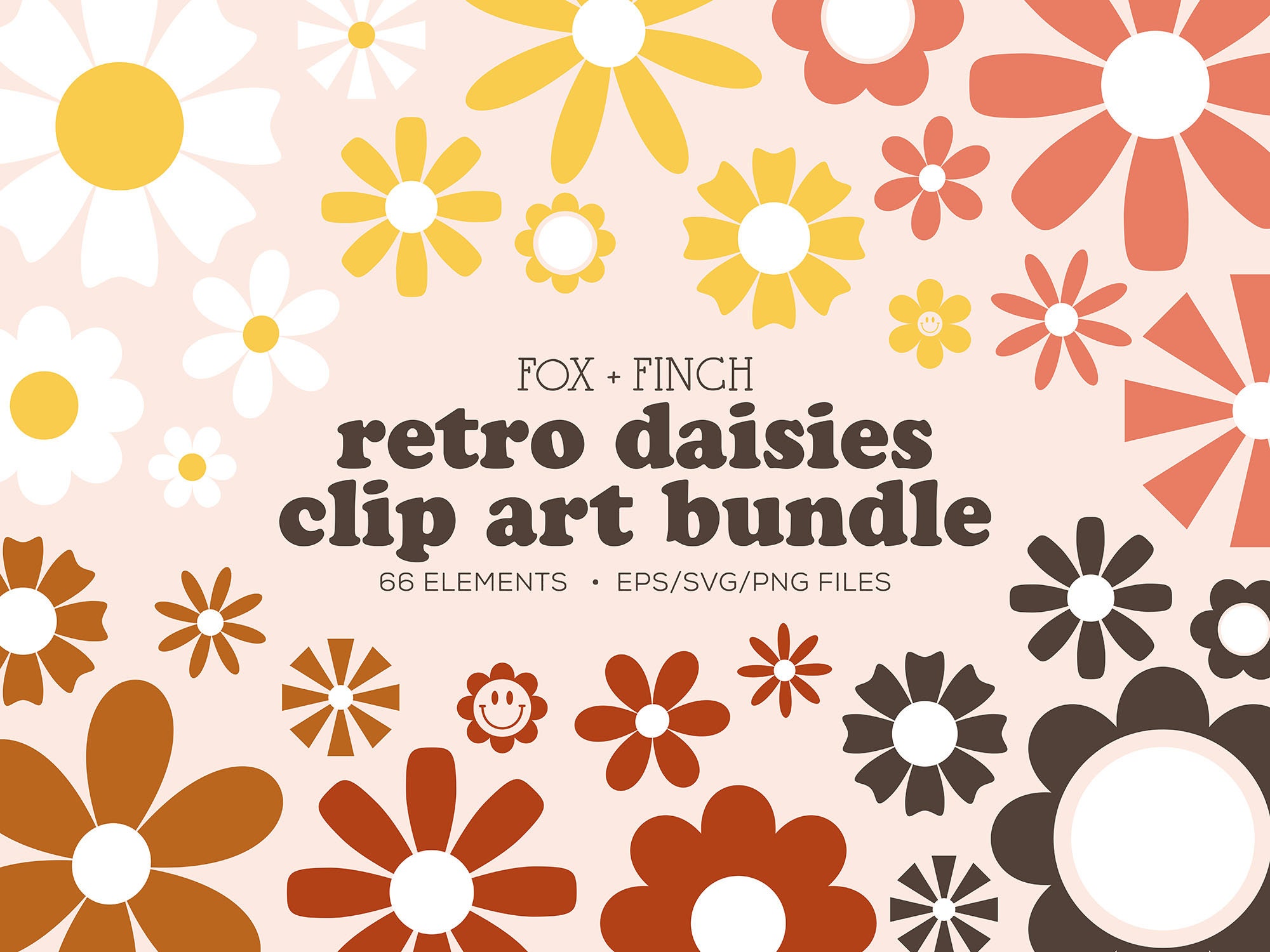 Daisy Clipart PNG SVG EPS, Retro Daisy Svg Bundle, Boho Flower Clip Art ...