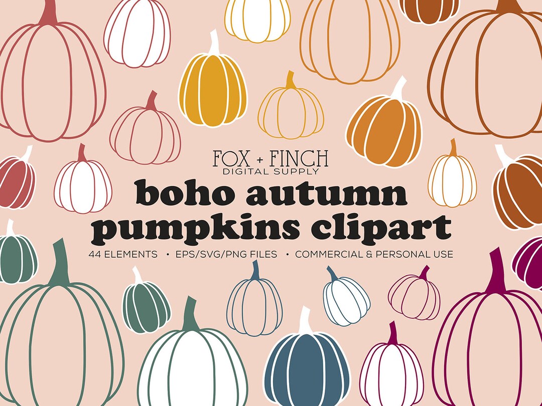 Boho Pumpkin Clipart Commercial Use SVG PNG EPS - Pumpkin Vectors ...