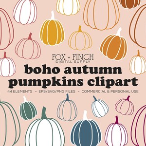 Boho Pumpkin Clipart Commercial Use SVG PNG EPS - Pumpkin Vectors ...