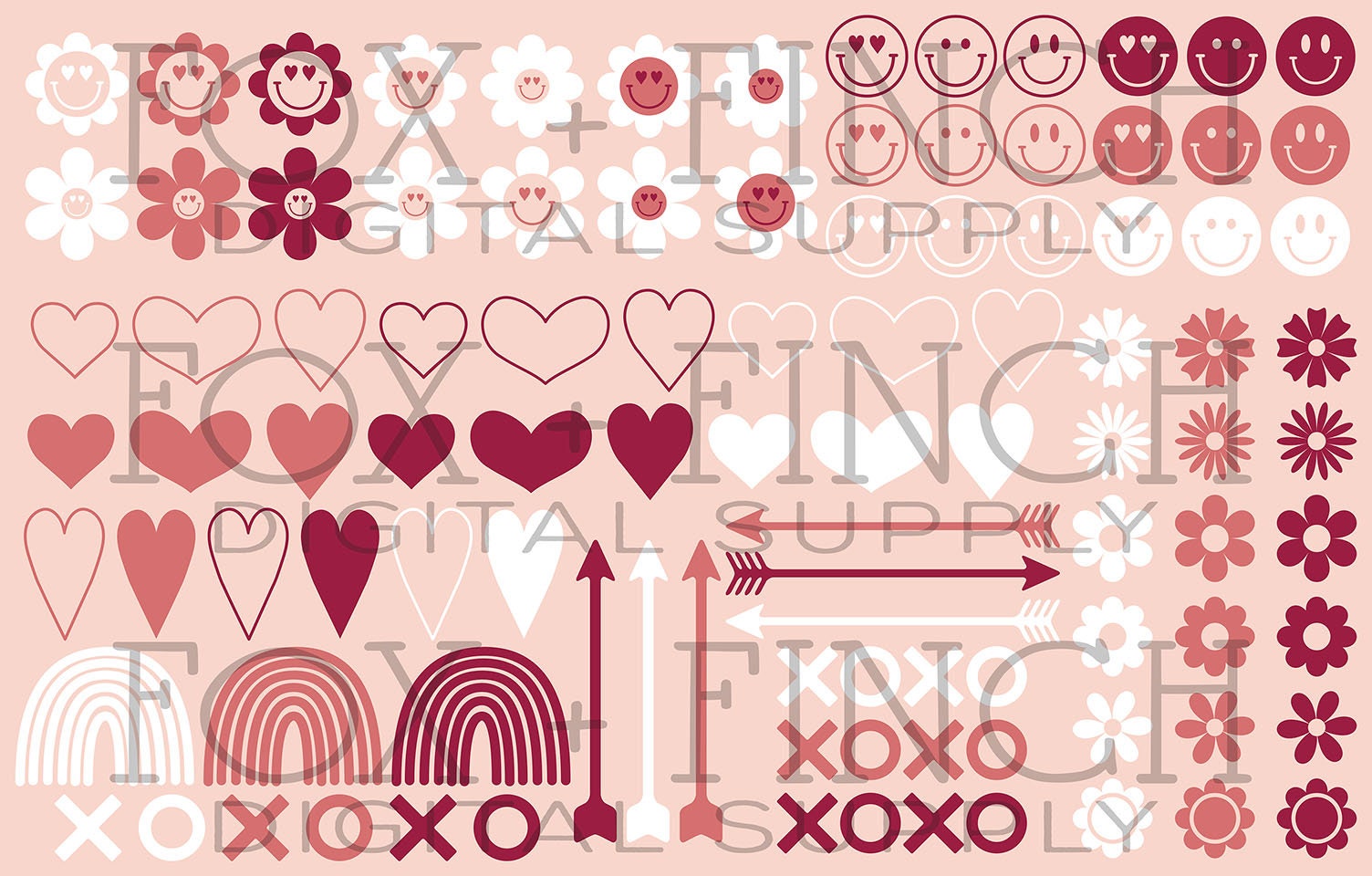 Valentine Clipart Commercial Use Retro Valentine's Day - Etsy