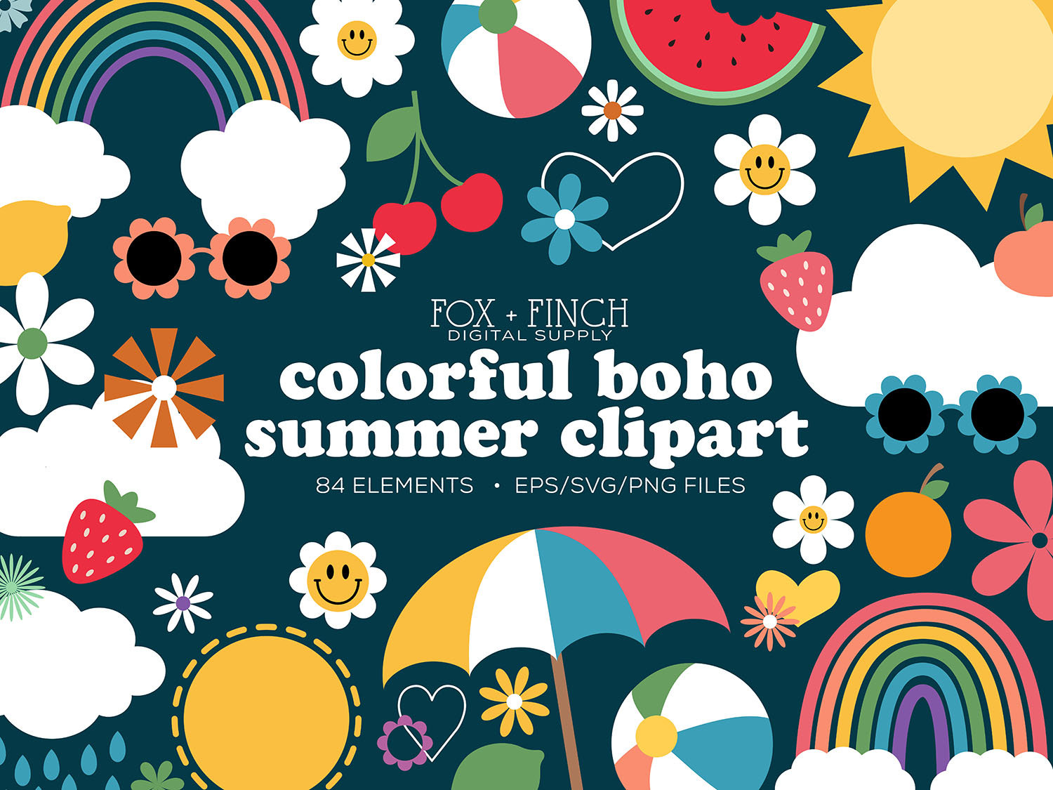 Boho Summer SVG PNG EPS Commercial Use Clipart Bundle - Retro Clipart ...