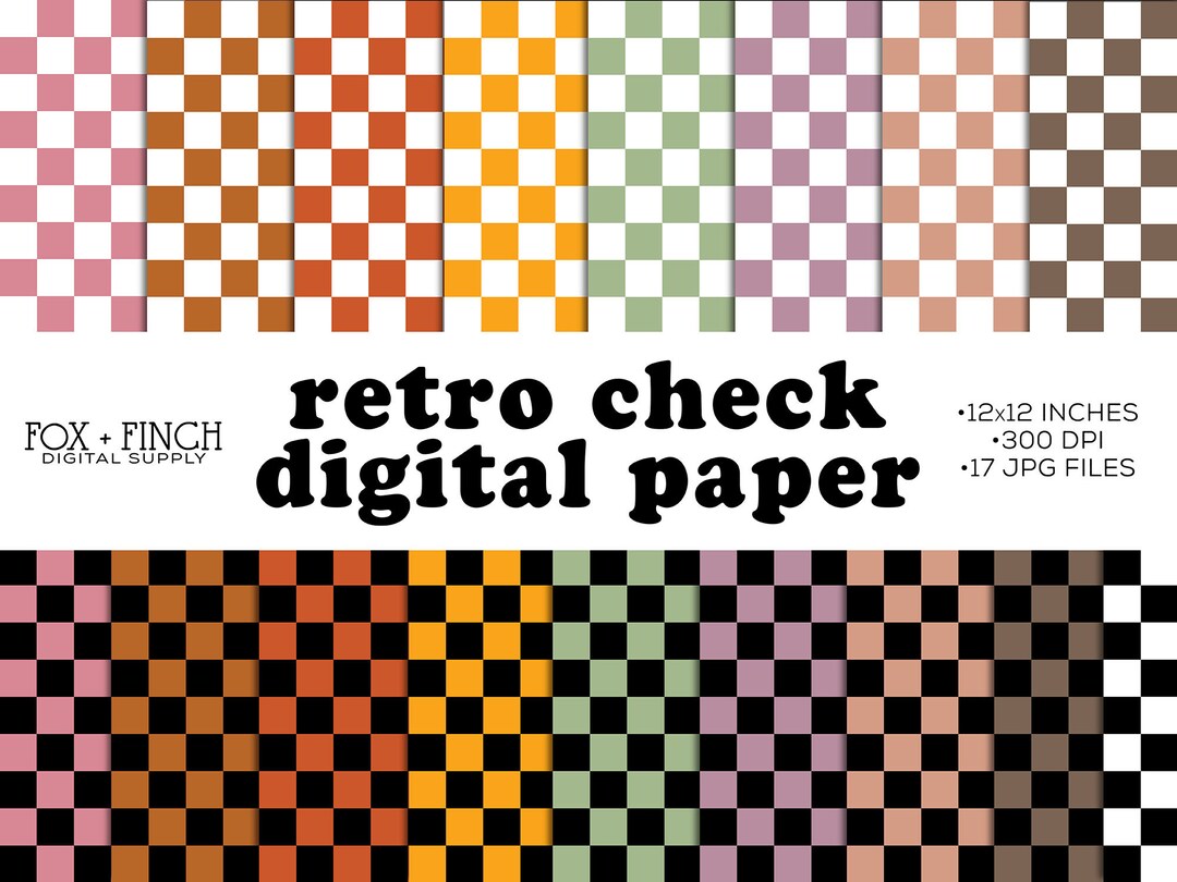 Retro Checker Digital Paper Checked Pattern JPG Files 12x12 Digital ...