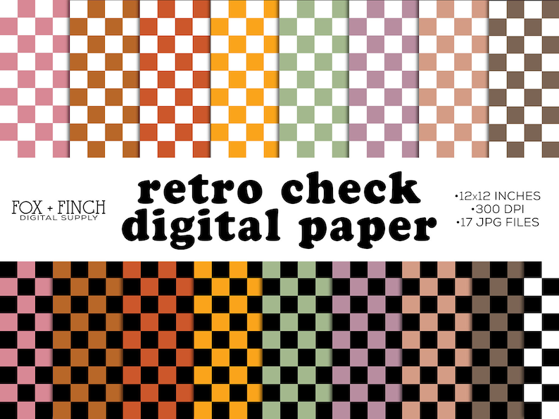 Retro Checker Digital Paper Checked Pattern JPG Files 12x12 Digital ...