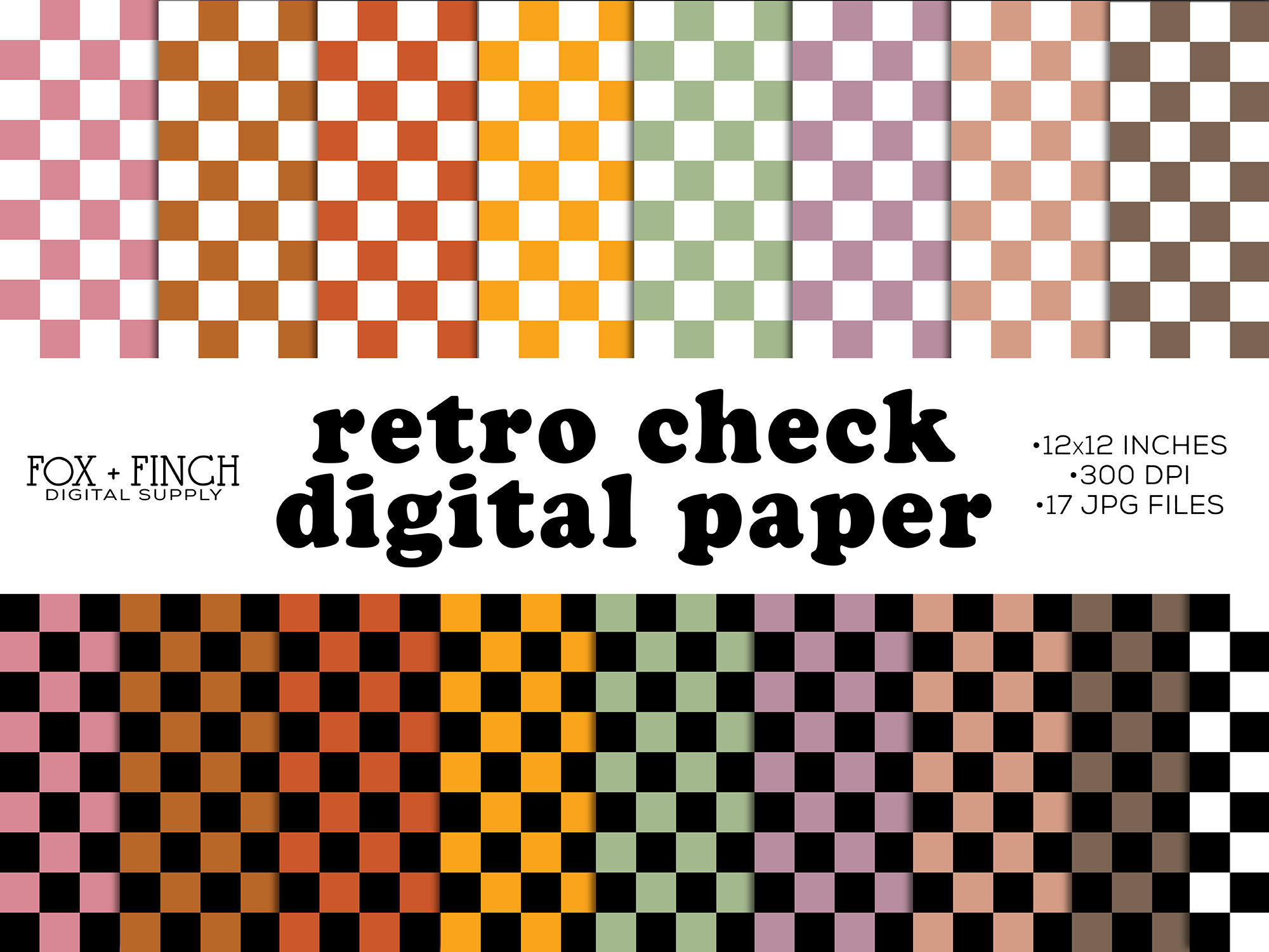 Retro Checker Digital Paper Checked Pattern JPG Files 12x12 Digital ...