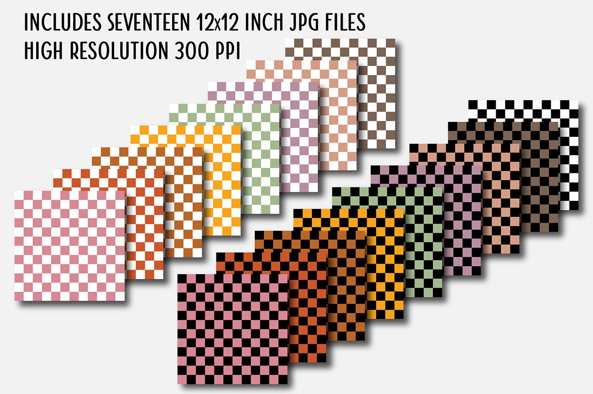 Retro Checker Digital Paper Checked Pattern JPG Files 12x12 Digital ...