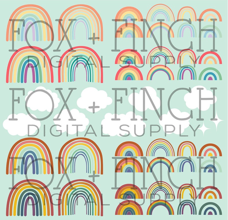 Rainbow Clipart Commercial Use Rainbow SVG PNG EPS Clipart Bundle ...