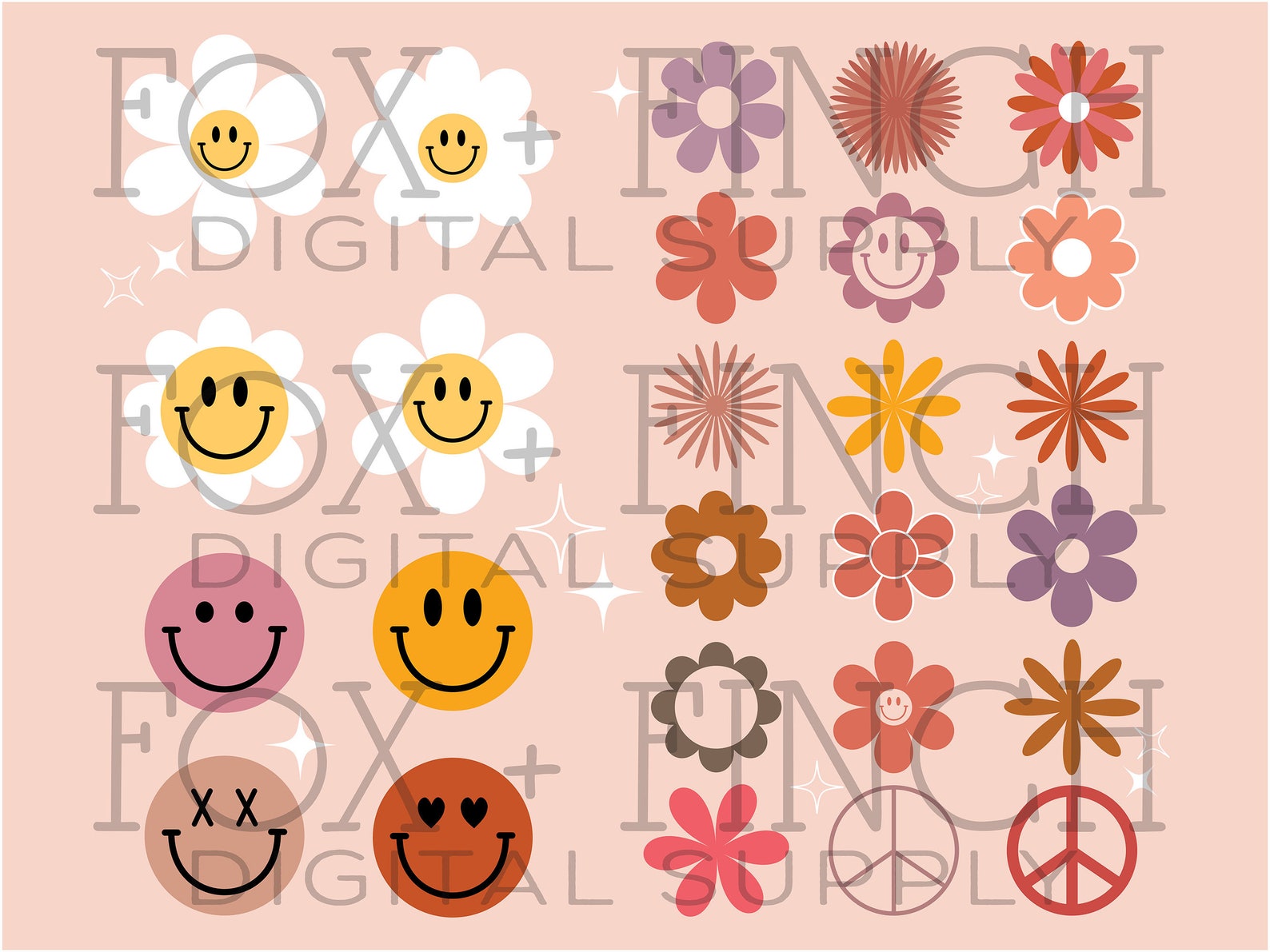 Boho Hippie Clipart Commercial Use - Retro Clipart Set - Boho Hippie ...