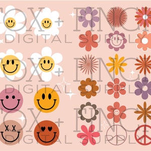 Boho Hippie Clipart Commercial Use - Retro Clipart Set - Boho Hippie ...