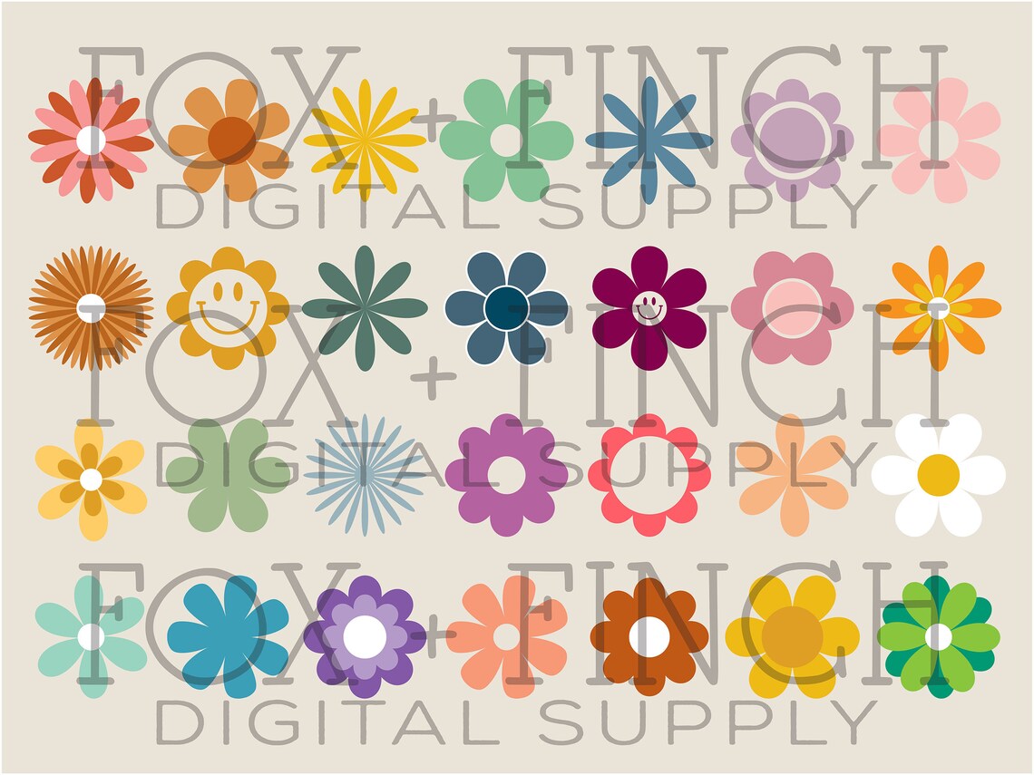 Flower Power Clipart SVG EPS PNG - Retro Flower Vectors Commerical Use ...