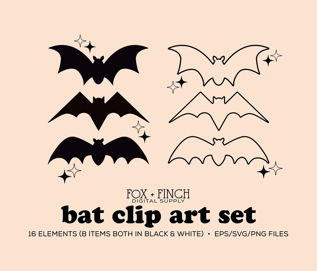 Bat SVG Halloween Clipart Bundle, Halloween Bats Clip Art Set, Bat PNG ...