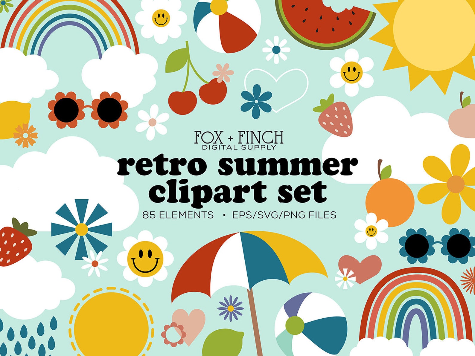 Summer Clipart SVG PNG EPS Commercial Use - Summer Vector Art - Retro ...