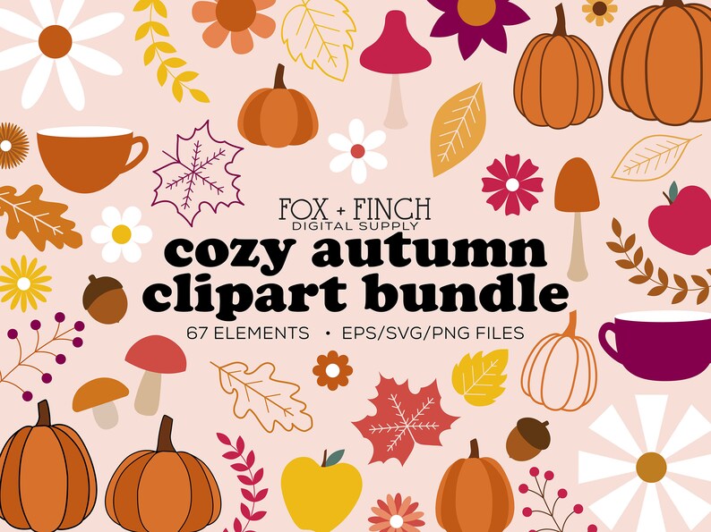 Fall Clipart Commerical Use Boho Fall Clipart Set Cute - Etsy