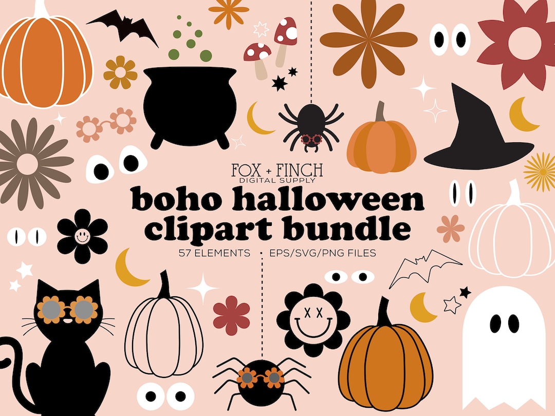 Boho Halloween SVG PNG EPS Commercial Use - Hippie Halloween Cliaprt ...