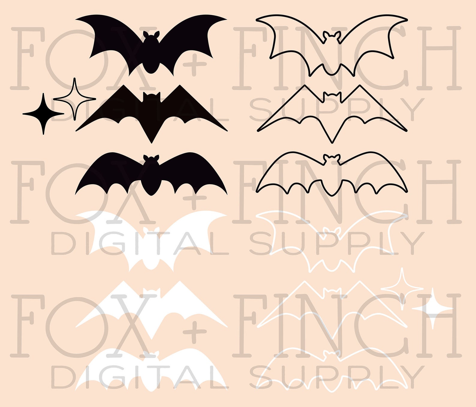 Bat SVG Halloween Clipart Bundle, Halloween Bats Clip Art Set, Bat PNG ...
