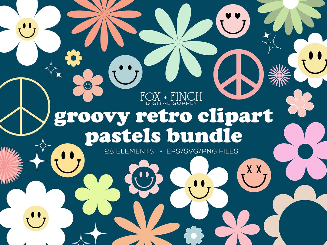 Retro Clipart Commercial Use - Pastel Retro - Boho Hippie SVG PNG EPS ...