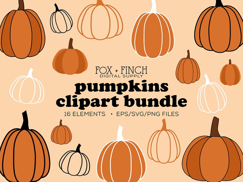 Pumpkin Clipart Commercial Use SVG PNG EPS Pumpkin Vector - Etsy