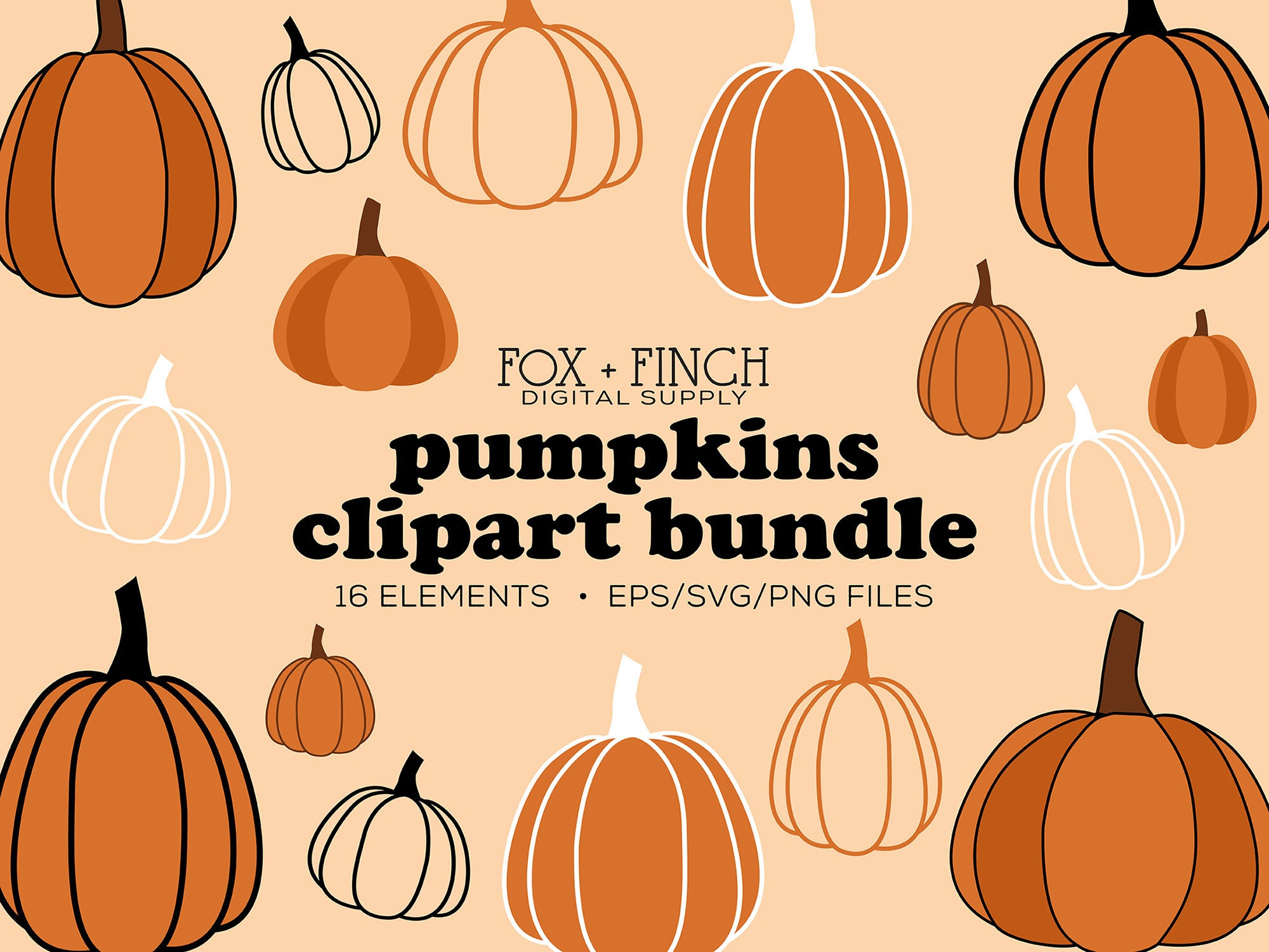 Pumpkin Clipart Commercial Use SVG PNG EPS - Pumpkin Vector Art - Fall ...