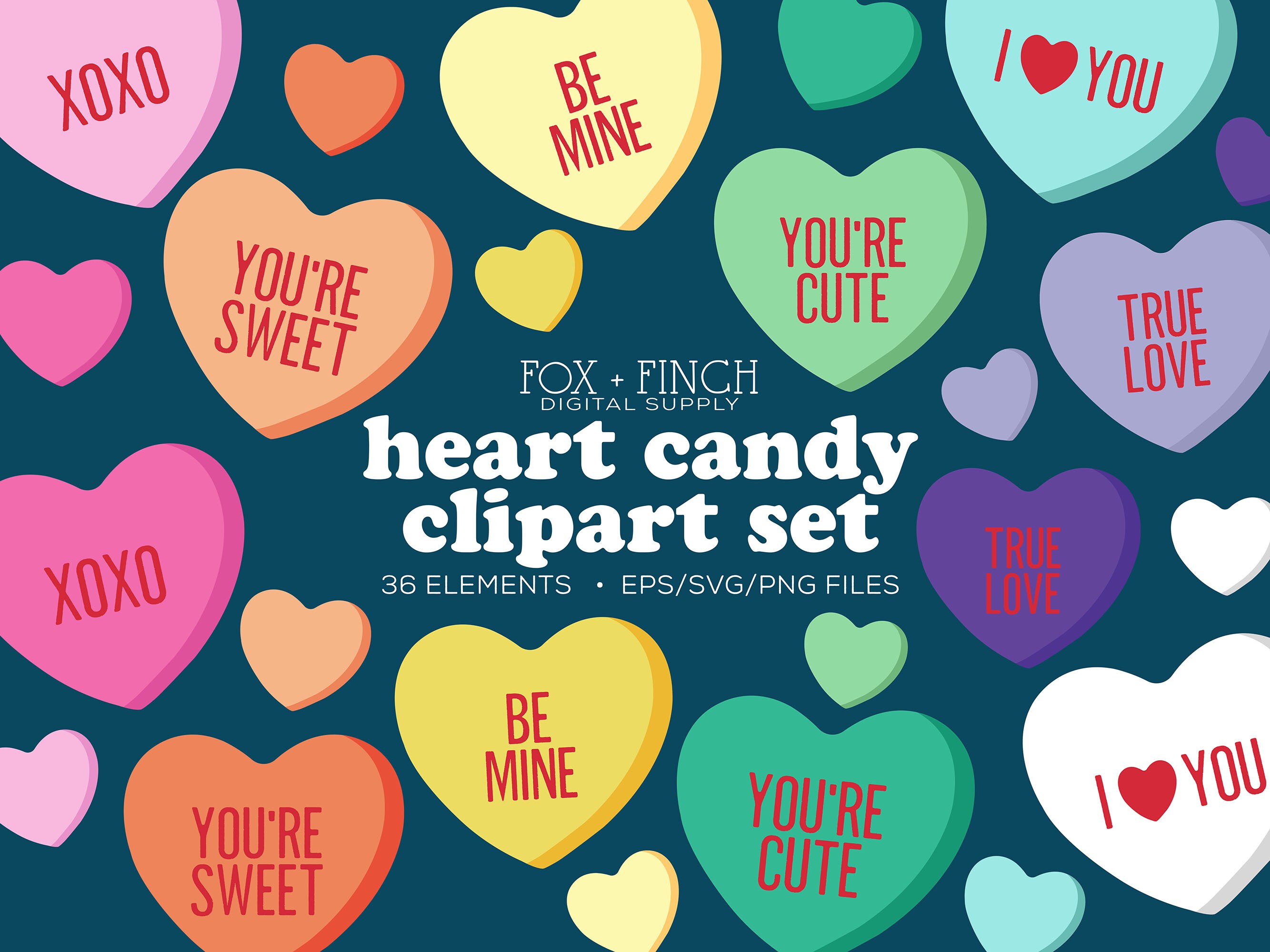 Hearts Candy Conversation SVG EPS PNG, Commercial Use Valentine Clipart ...