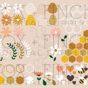 Bees Clipart PNG SVG EPS Commercial Use - Boho Flowers Bees Clip Art ...