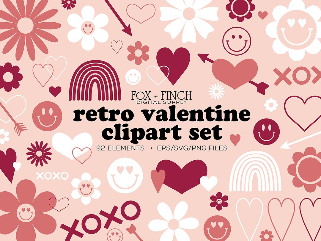 Valentine Clipart Commercial Use - Retro Valentine's Day Clipart Bundle ...