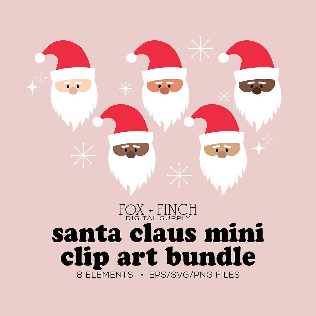 Santa SVG PNG EPS Clip Art Bundle, Santa Claus Clipart Set, Black Santa ...