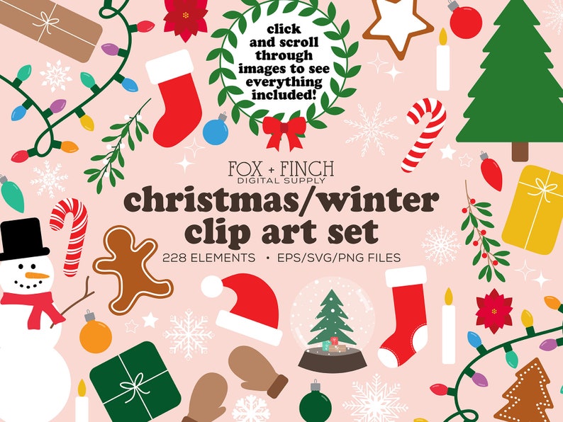 Christmas Clipart Bundle SVG PNG EPS, Commercial Use Christmas Clip Art ...