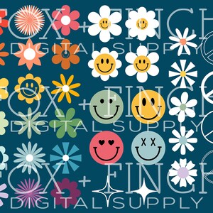 Retro SVG Clipart Bundle - Smiley Face Vector Clip Art Commercial ...