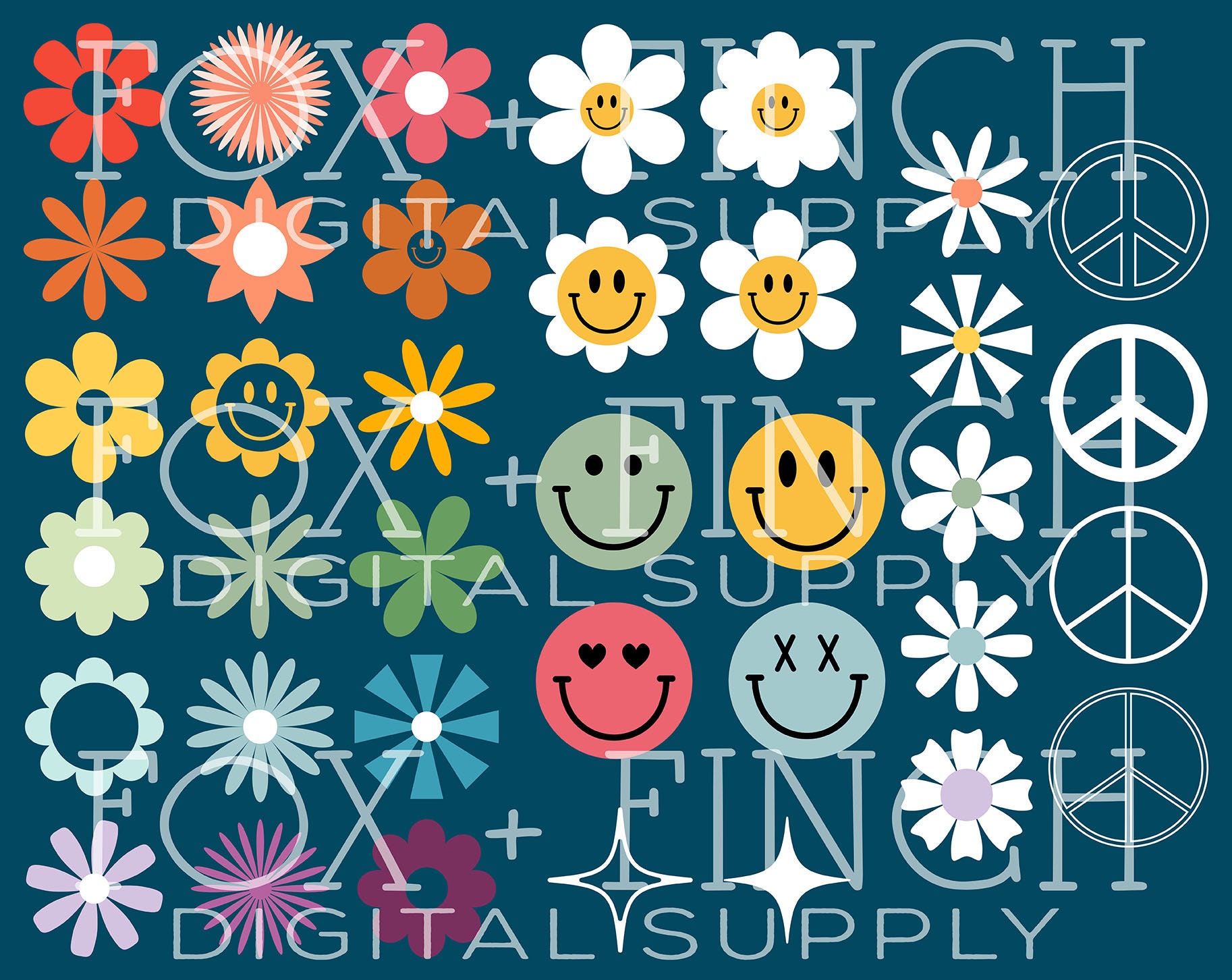 Retro SVG Clipart Bundle - Smiley Face Vector Clip Art Commercial ...