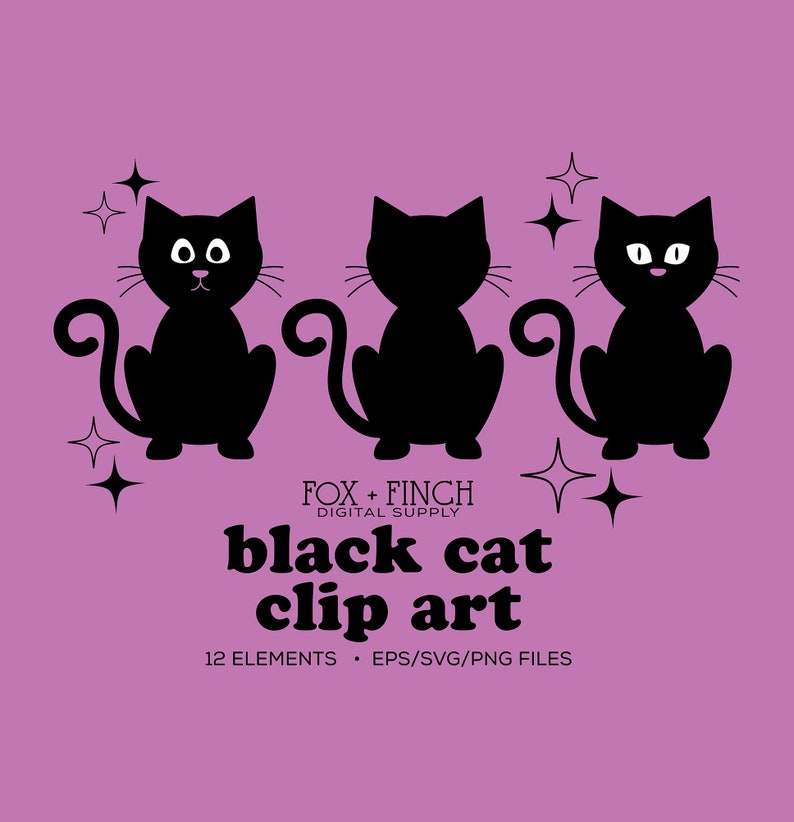 Black Cat Clipart SVG PNG EPS Bundle, Halloween Clip Art Set, Black Cat ...