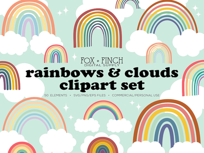 Rainbow Clipart Commercial Use Rainbow SVG PNG EPS Clipart Bundle ...