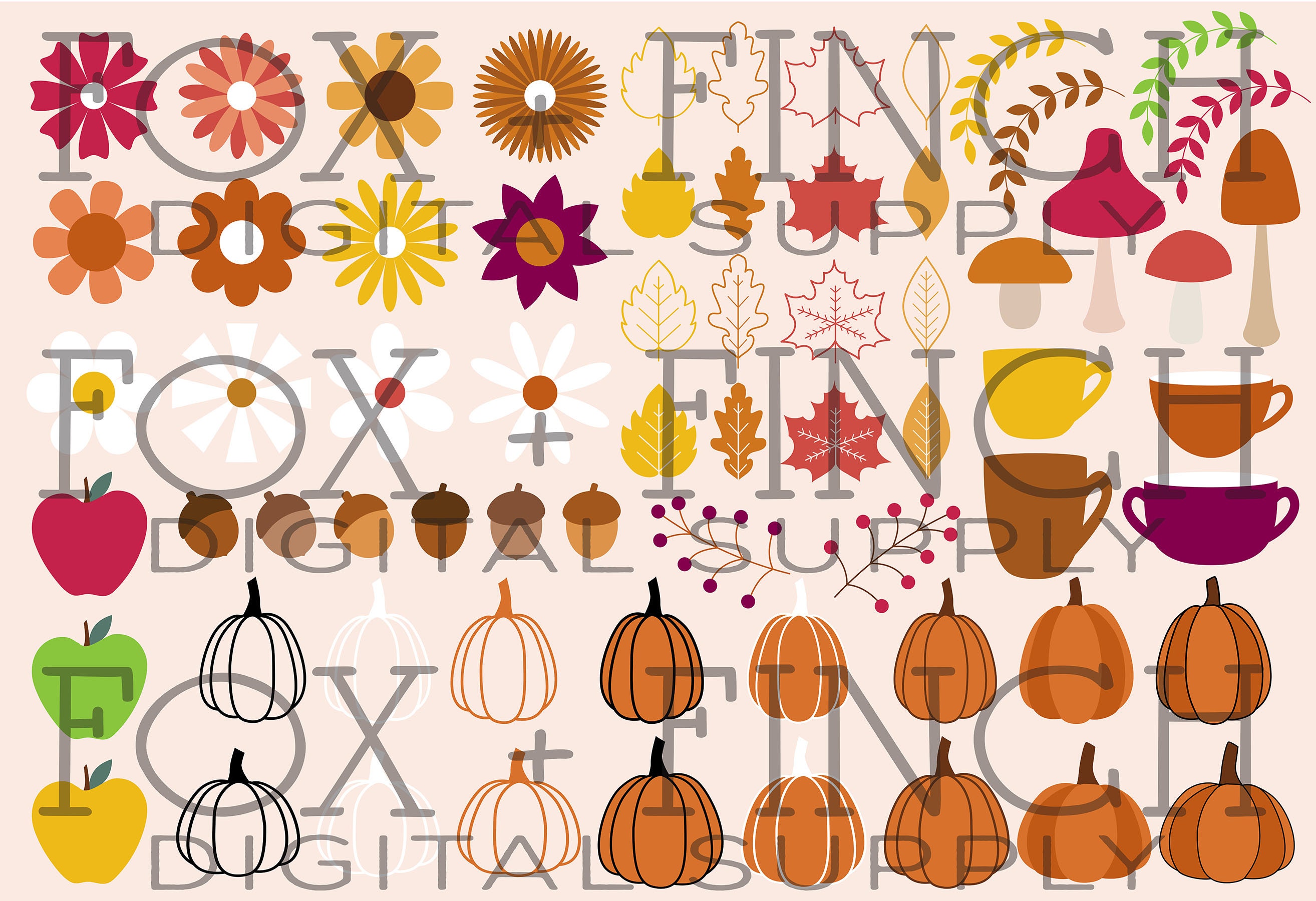 Fall Clipart Commerical Use Boho Fall Clipart Set Cute - Etsy