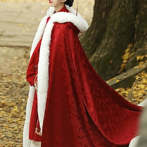 Red Cloak Hanfu Female Winter Ancient Xiuhe Cloak Long Warm and Wool ...