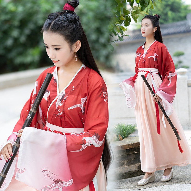 Red Crane Embodeiry Hanfu Traditional Wuxia Flowy Hanfu - Etsy