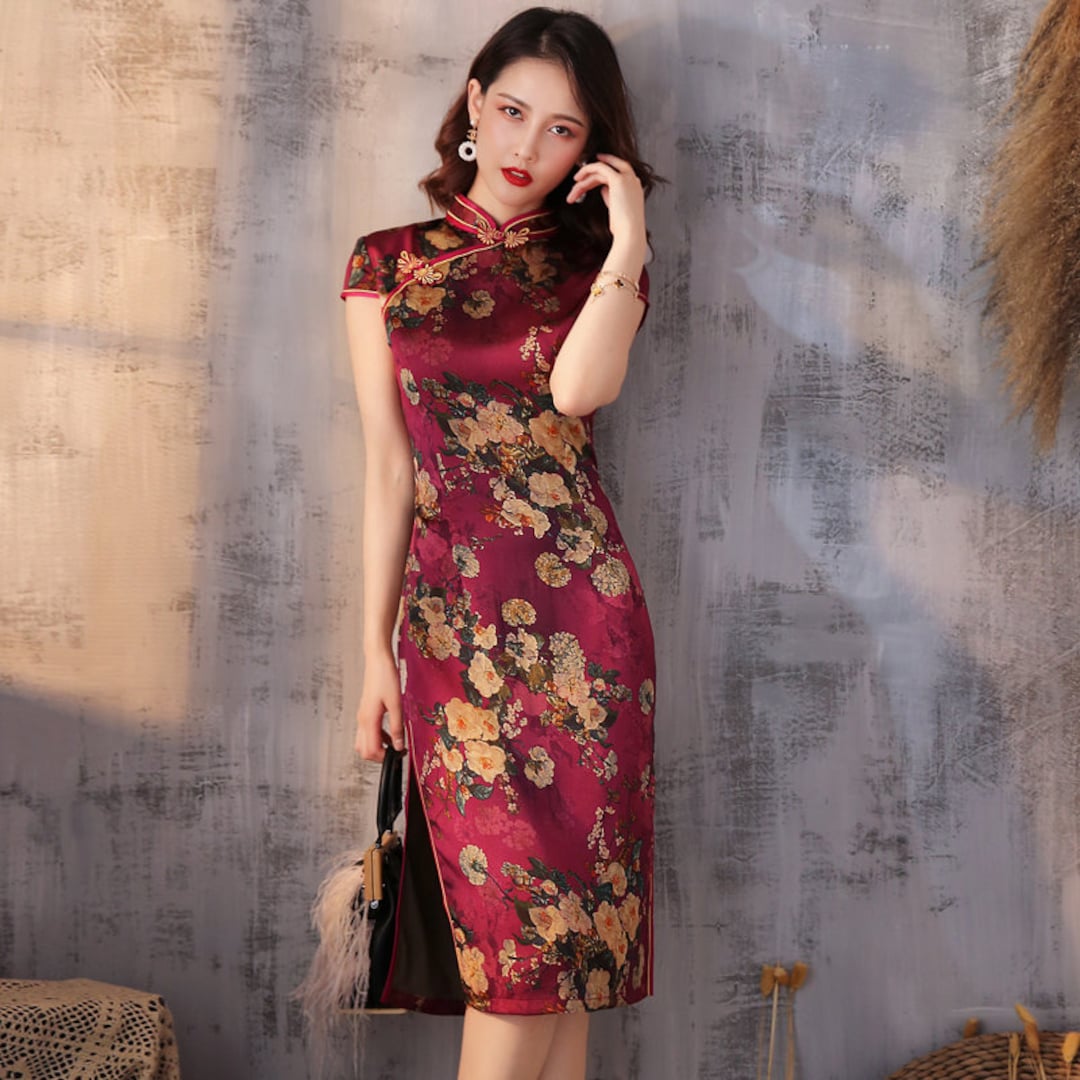 Vintage Elegant Cheongsam With Purple Printcustom Qipao - Etsy