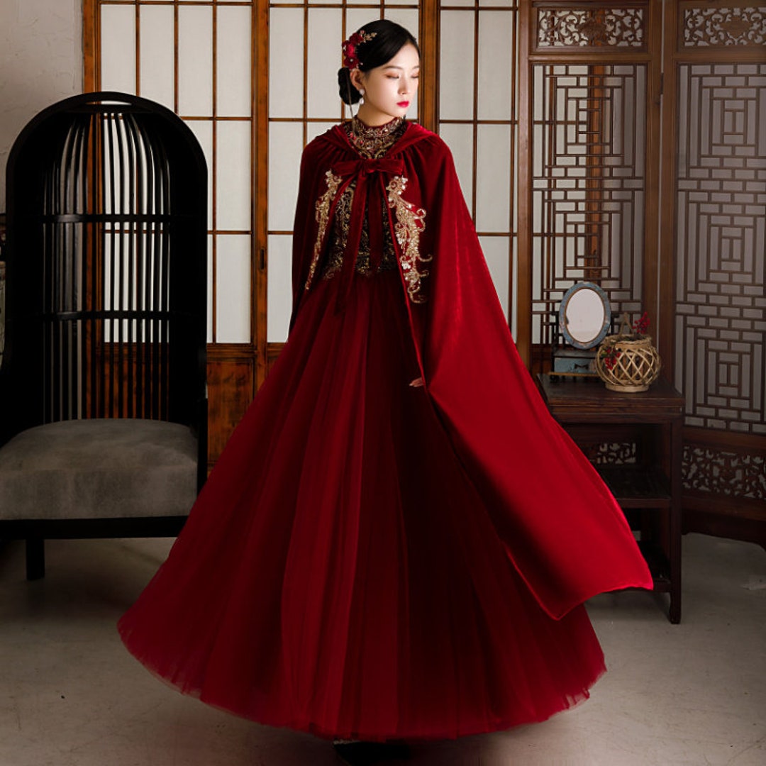 Handmade Cape in Burgundy Canary,chinese Traditional Elegant Hanfu ...