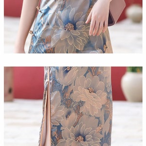 Long Cheongsam With Sexy Flower Pattern and High Split,chinese Vintage ...