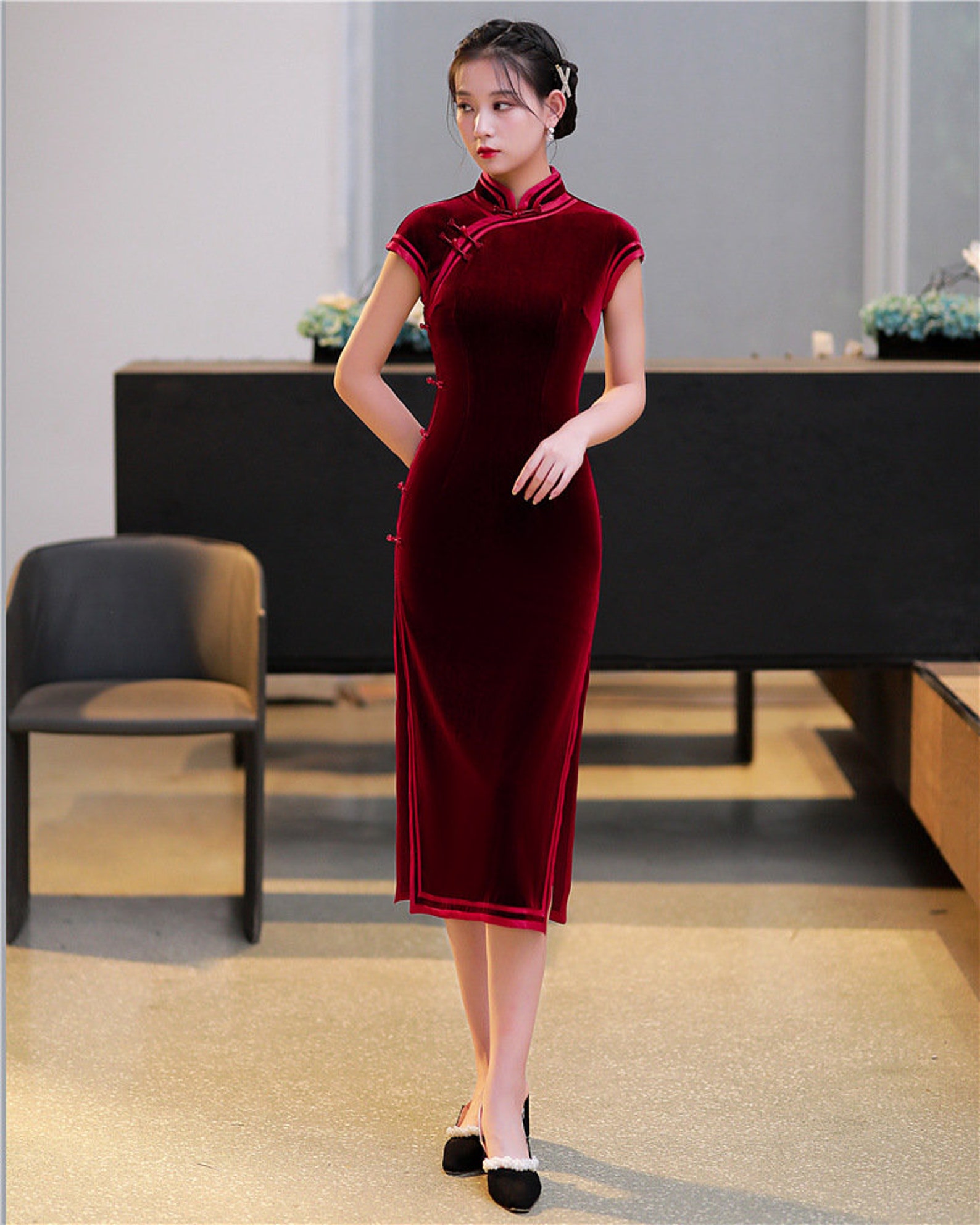 Elegant Black Qipao Comfy Silky Velvet Fabric Cheongsam - Etsy