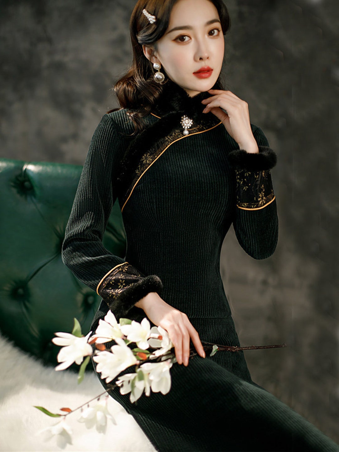 Chinese Old Shanghai Long Cheongsam,custom Qipao,autumn and Winter Add ...