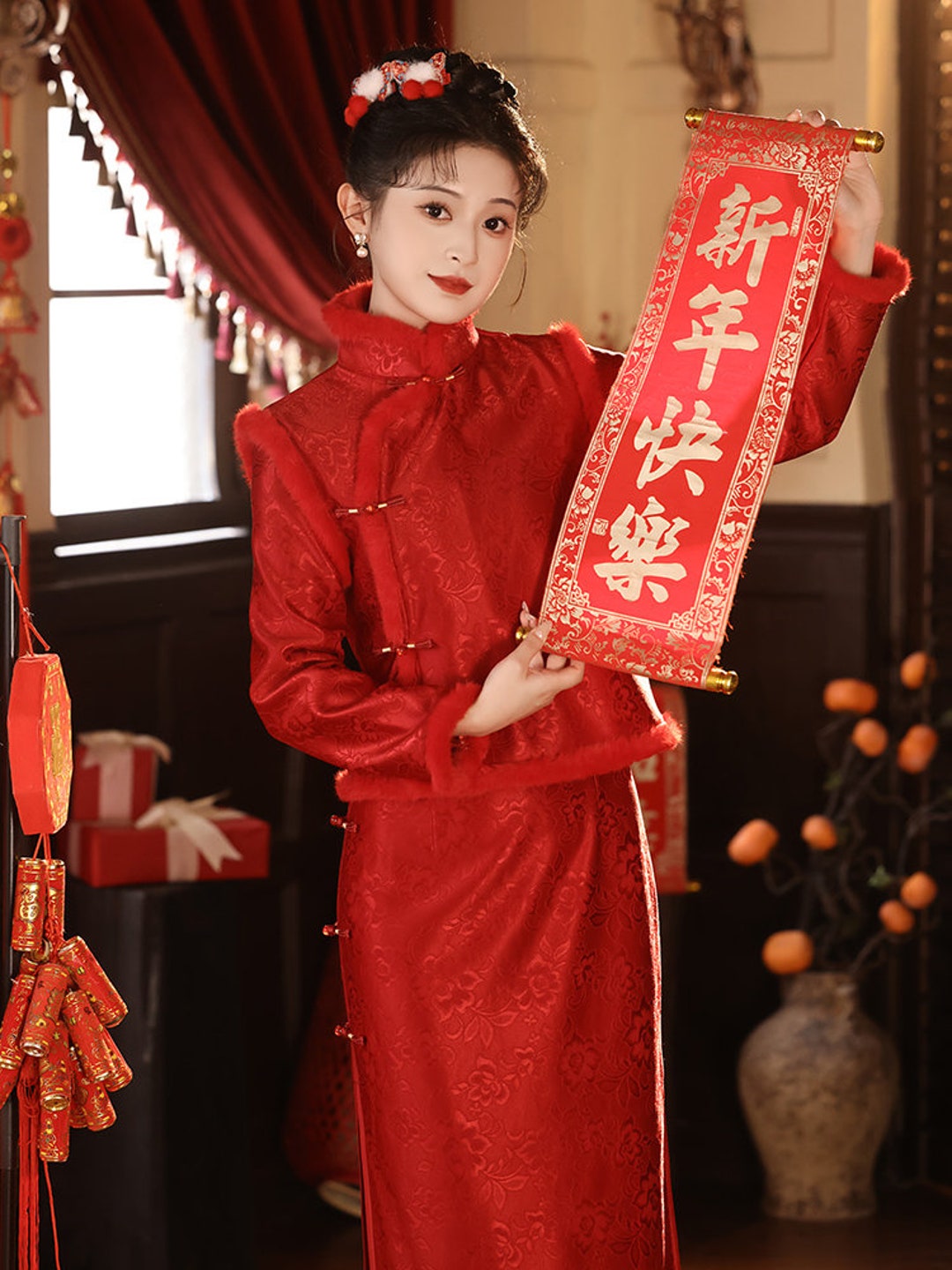 Red Cheongsam Autumn and Winter Chinese Style Small - Etsy