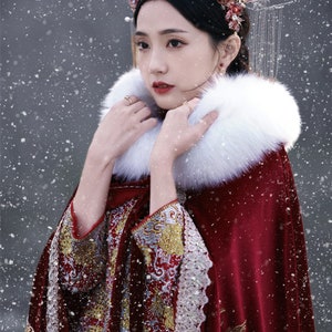 Chinese Red Long Canary and Velvet Cloak in Winter Bridal - Etsy